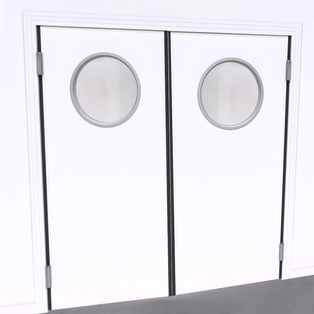 Porte Va et Vient semi isotherme RAL 9010 avec oculus ronds- 2 Vantaux