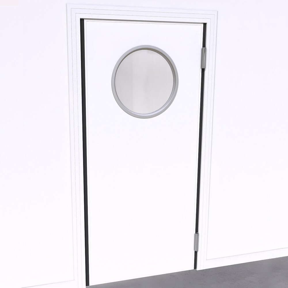 Porte Va et Vient semi isotherme RAL 9010 avec oculus rond - 1 Vantail